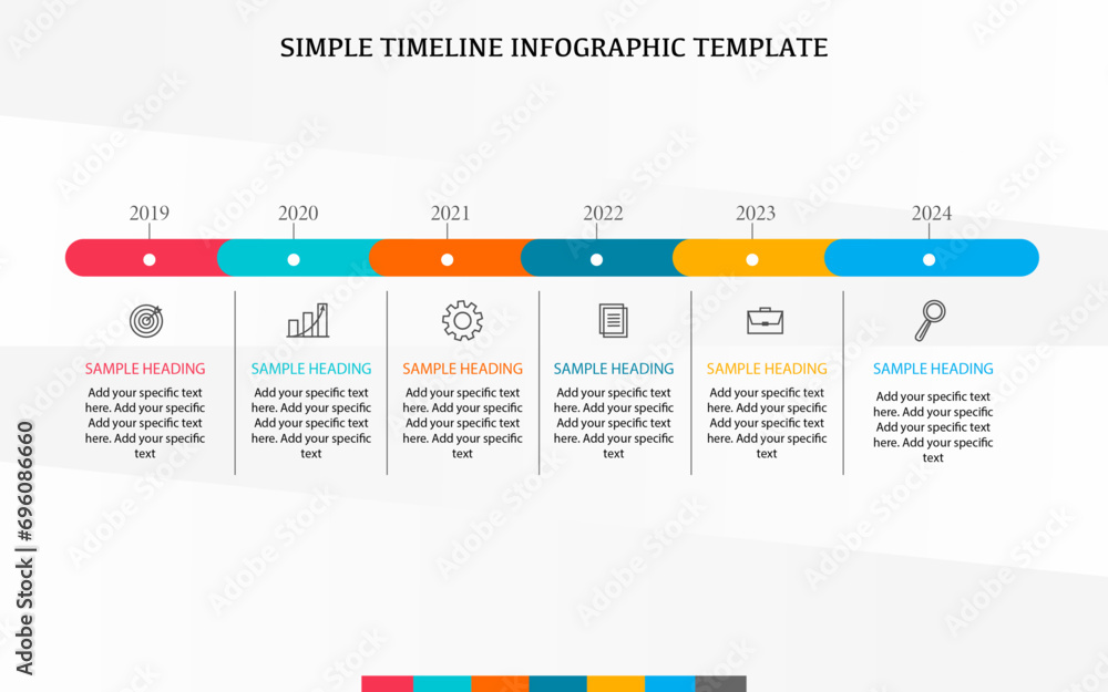 Timeline Infographic with multi color bar line, editable timeline ...