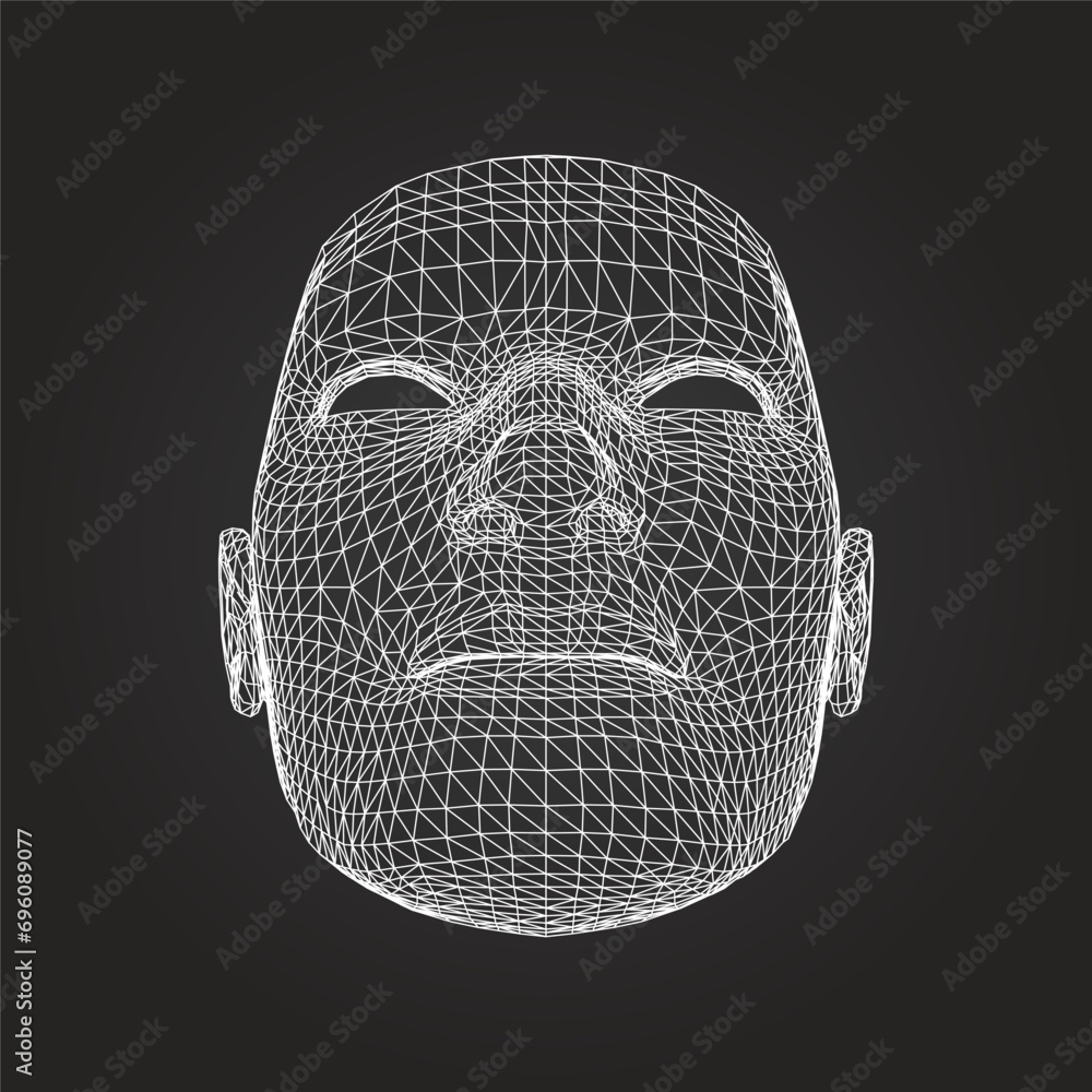 The human head is made in the style of a frame grid polygon. line and ...