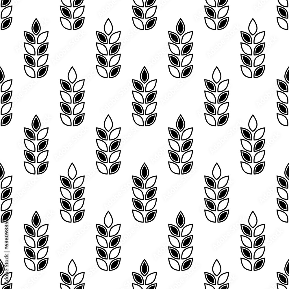 Wheat seamless pattern. Repeating black grain wheats on white ...