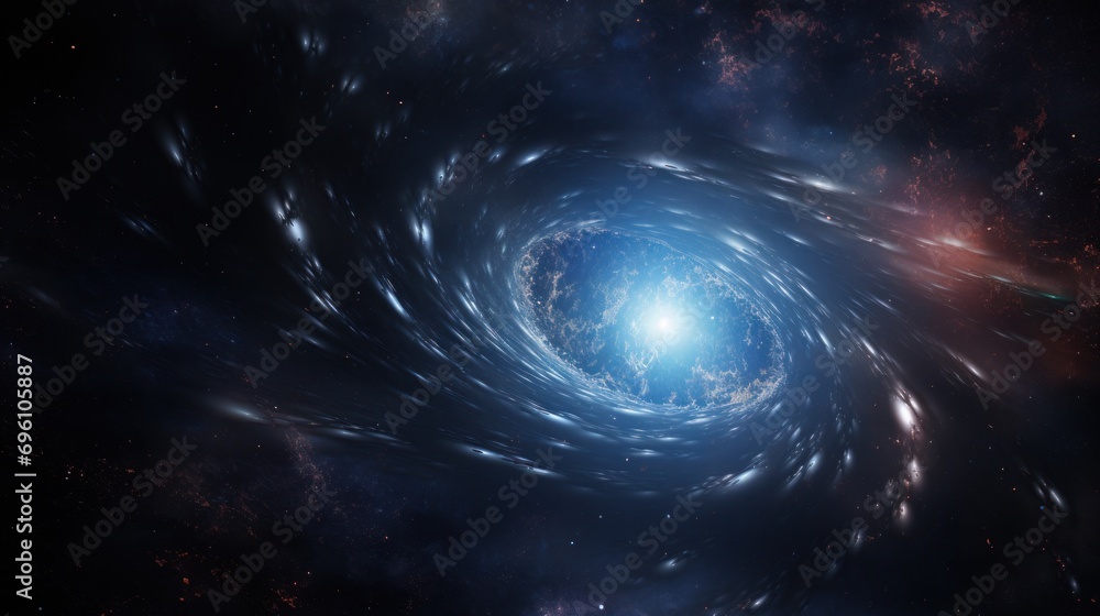 Big black hole in space in Universe, surrounded by rotating galaxies ...