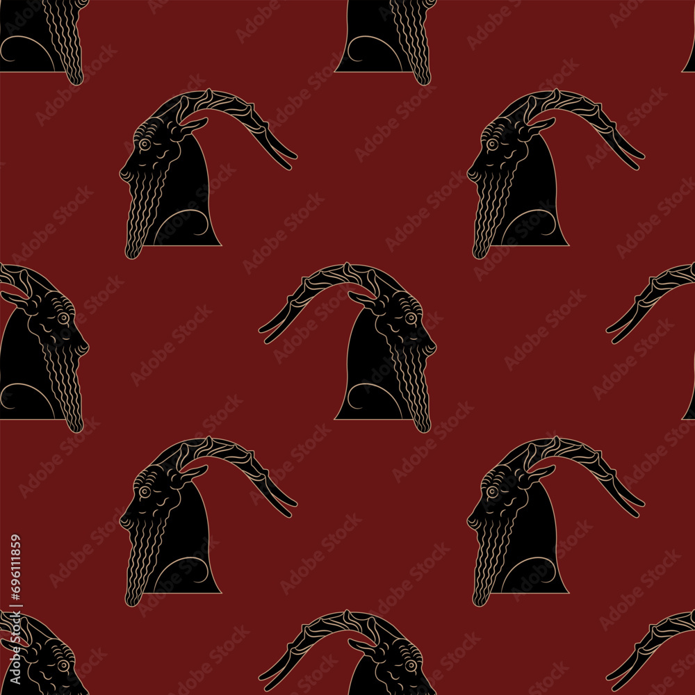 Seamless monochrome animal pattern with silhouetted heads of goat in ...