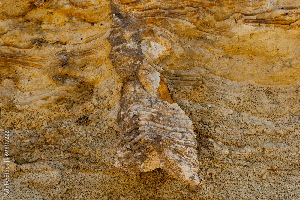 Concretions in a sand quarry. Sedimentary rocks with a high content of ...