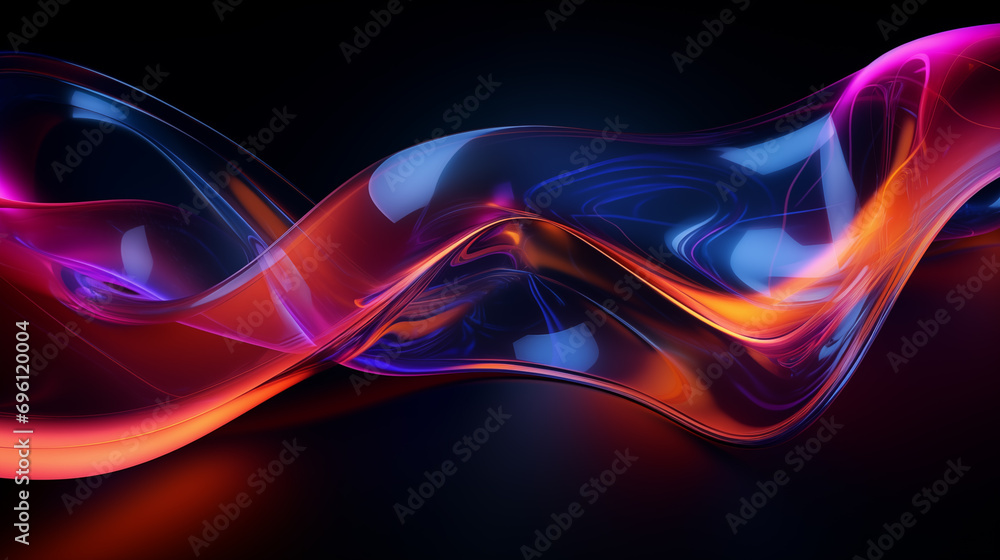 Abstract neon glass wave neon shapes on black background, Wallpaper ...