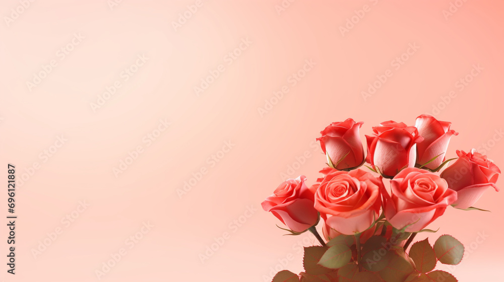 Fleurs, roses. Espace vide de composition. Ambiance chaleureuse. Saint ...