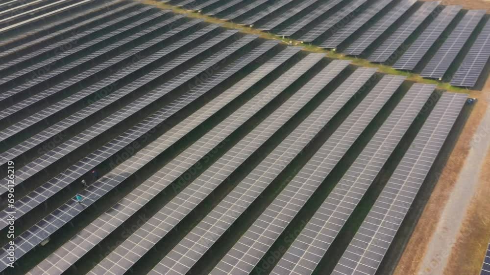 Solar Photovoltaic of solar farm aerial view, solar plant rows array of ...
