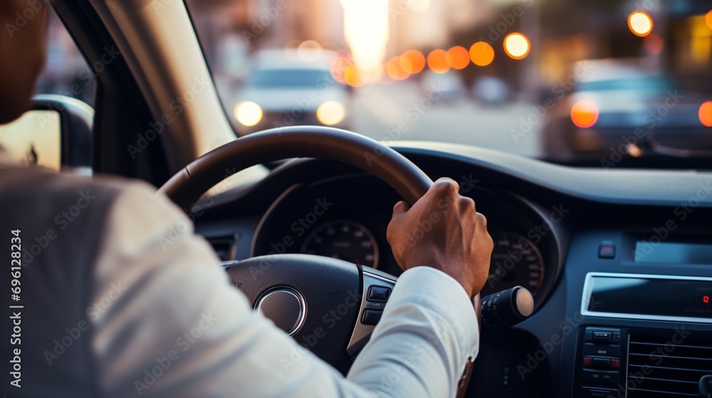 Attentive Man Expertly Navigating a Vehicle, Captured in a Moment of ...