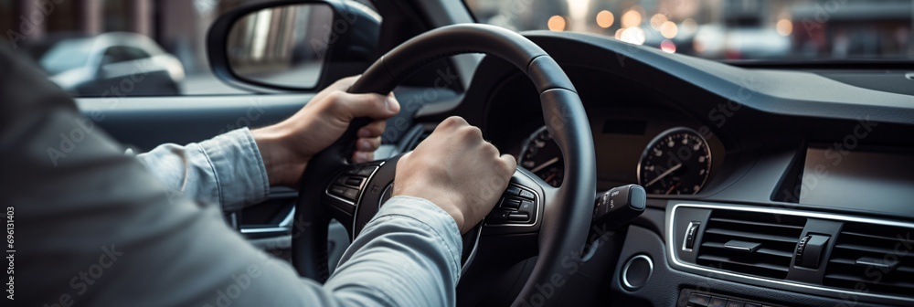 Attentive Man Expertly Navigating a Vehicle, Captured in a Moment of ...