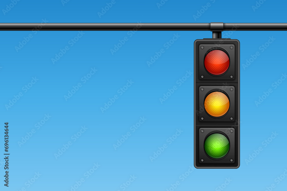 Vector Banner with 3d Realistic Detailed Road Traffic Lights on Blu Sky ...