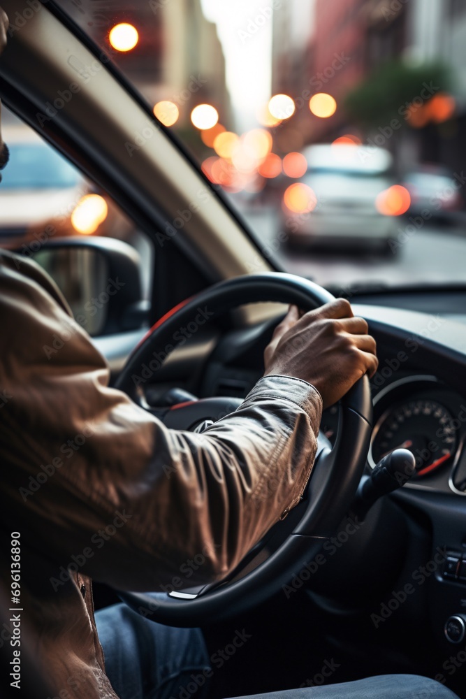 Attentive Man Expertly Navigating a Vehicle, Captured in a Moment of ...