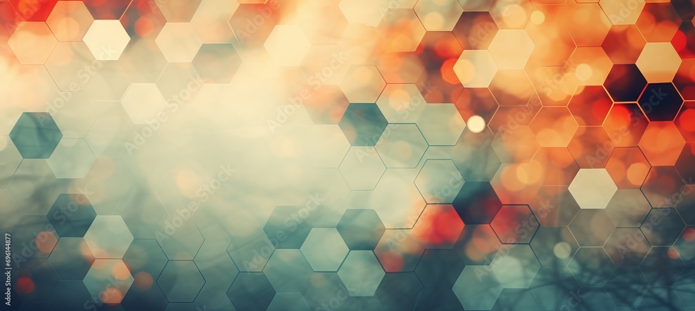 Blurred bokeh background with geometric shapes and high tech elements ...