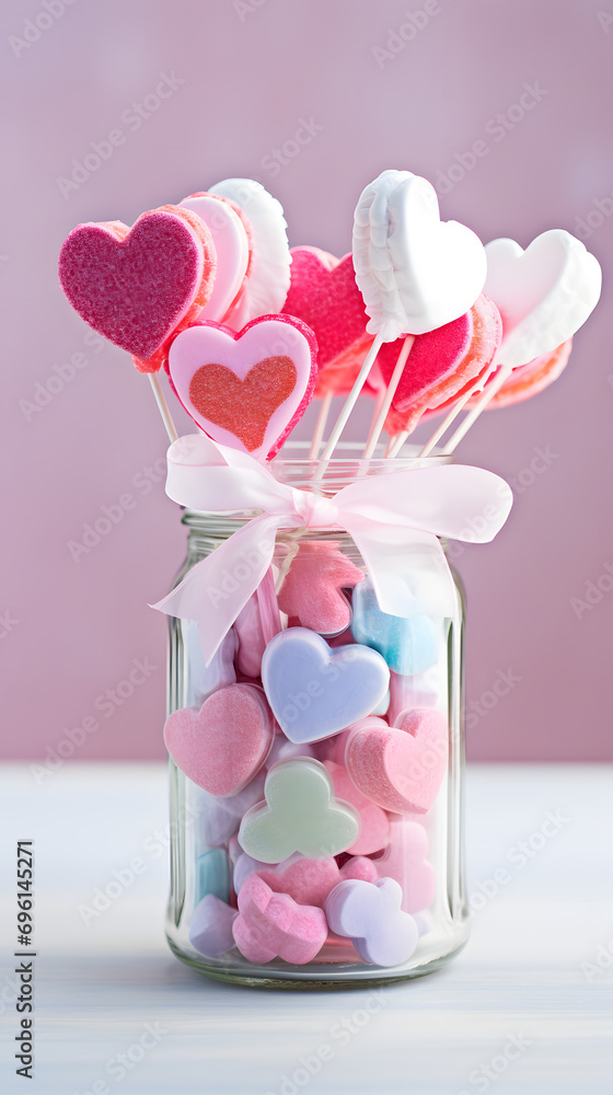 Heart-shaped candies in a jar, valentines day background, love-themed ...
