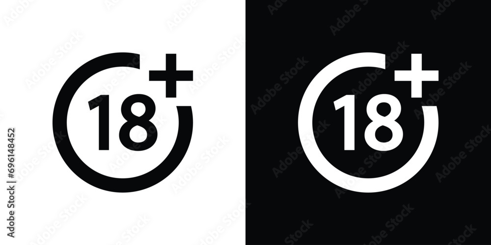 18 plus sign in white and black backgrounds, adult only Stock Vector ...