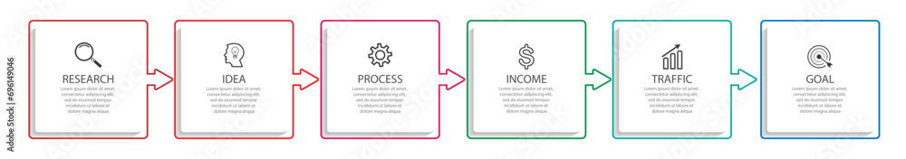 simple infographic design with six parts or steps, interconnected ...