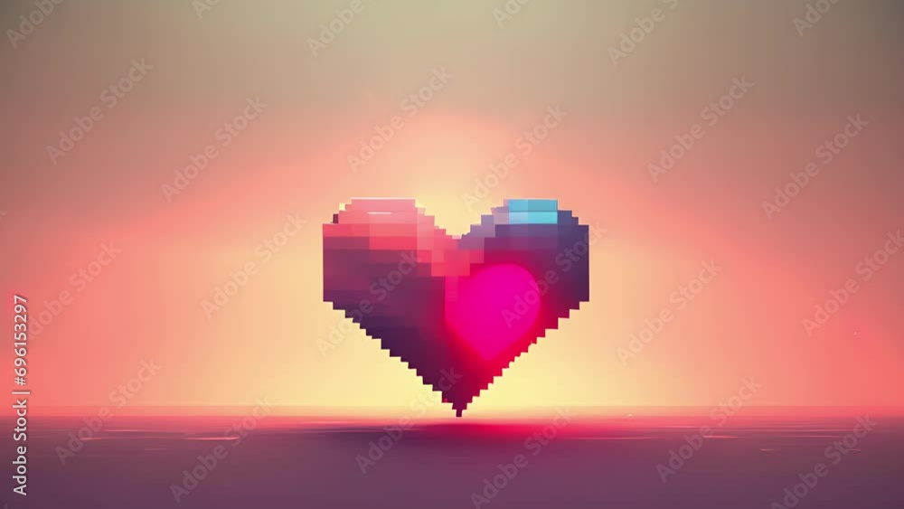 Minimal animation of a pixelated heart beating in sync with a soft ...