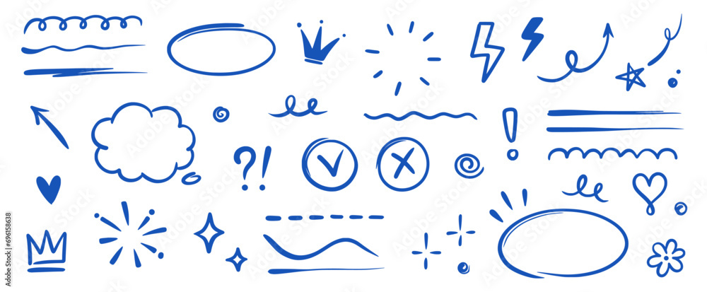 Hand drawn blue highlight, text underline, emphasis mark, line shape ...