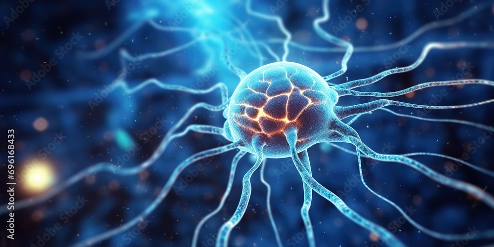 Neurons cells concept, close up view of neuron cells transmitting a ...