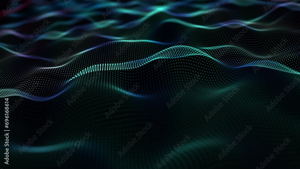 Abstract 3D loop rendering technology green blue digital dots wire frame wave background concept ...