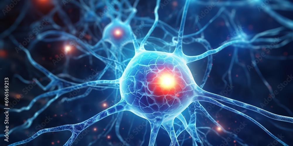 Neurons cells concept, close up view of neuron cells transmitting a ...