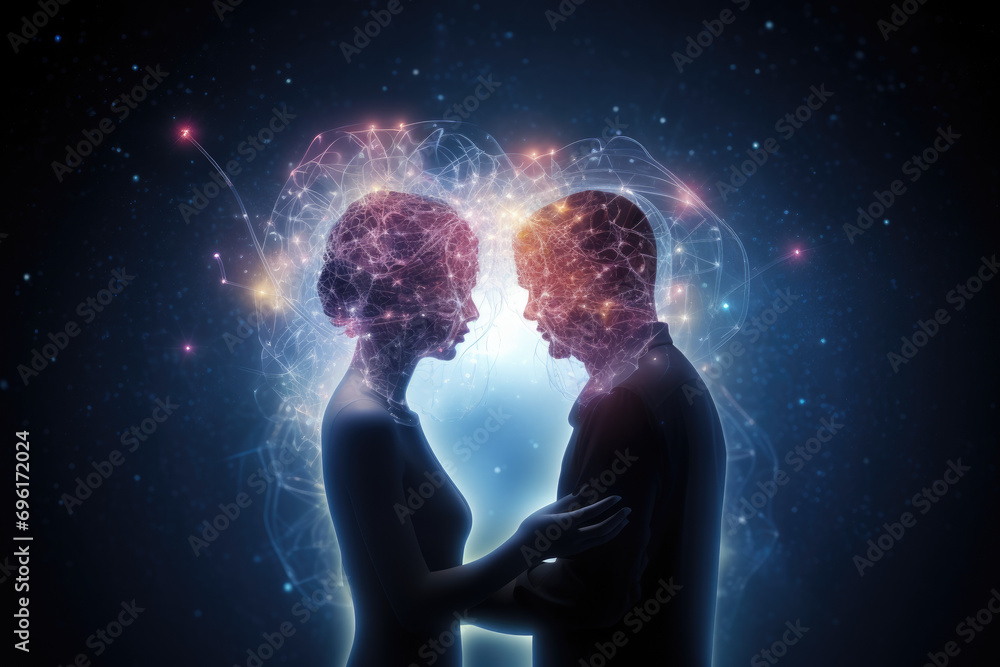 Love emotion or empathy cerebral or brain, interaction and connection ...