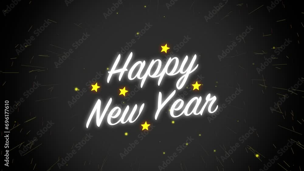 Animated motion graphics white happy new year celebration with light ...