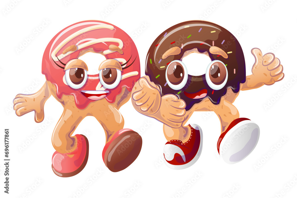 A pair of cartoon donuts in retro style. Groovy character. Retro ...