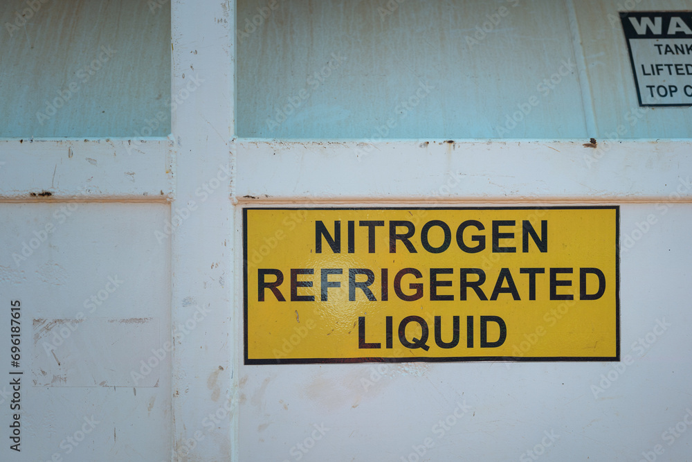 Liquid nitrogen storage tank with English text label for logistic ...
