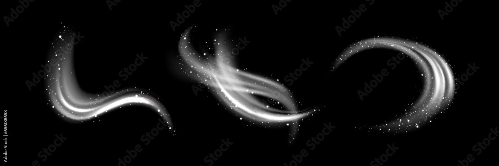 White light waved and circular neon elements with swoosh effect and ...