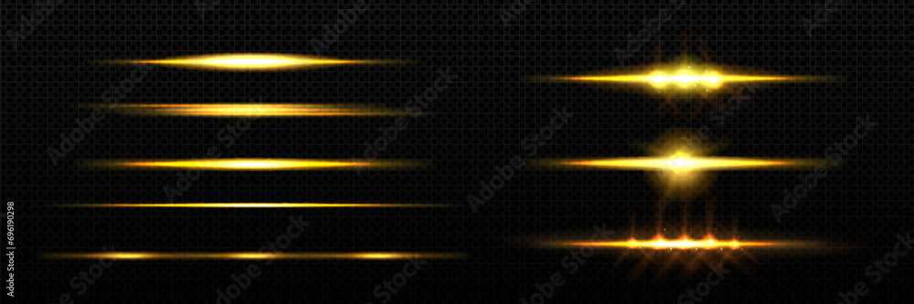 Horizontal golden light line with fade effect. Realistic vector ...