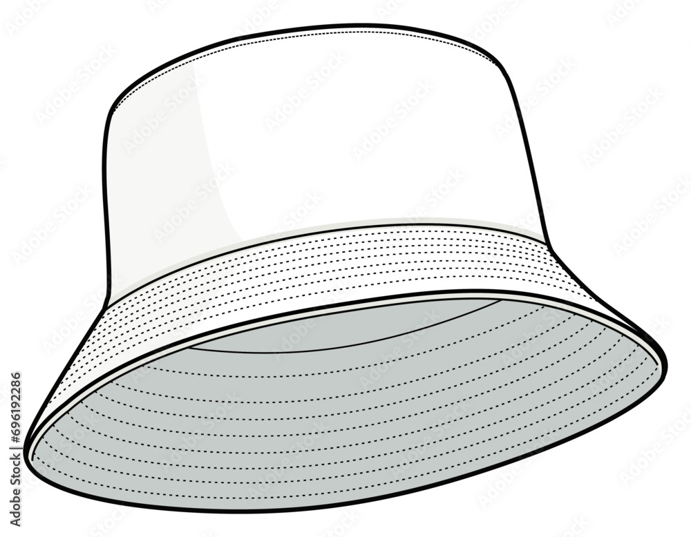 Bucket hat vector illustration. Bucket hat fashion flat technical ...