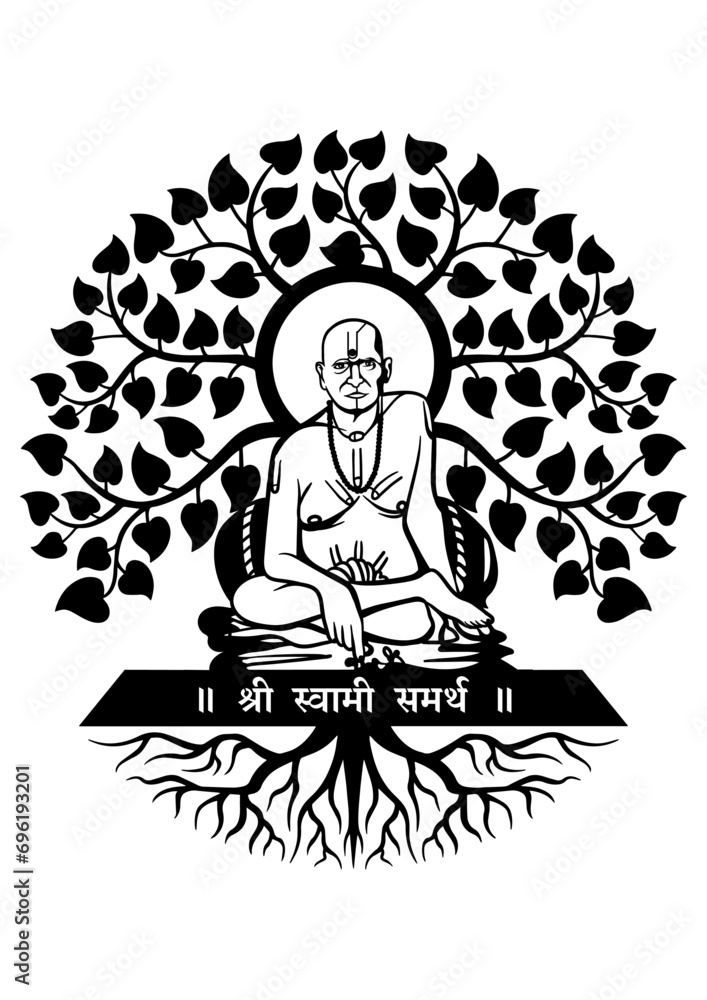 vector silhouette of swami samrtha maharaj sitting in front of banyan ...