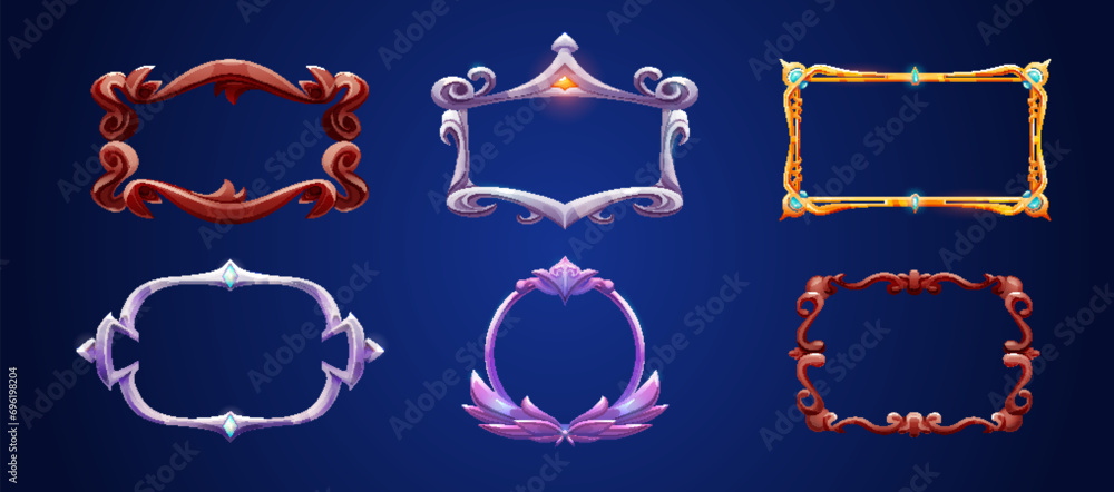 Fantasy decoration game ui frame for avatar or menu banner. Golden ...