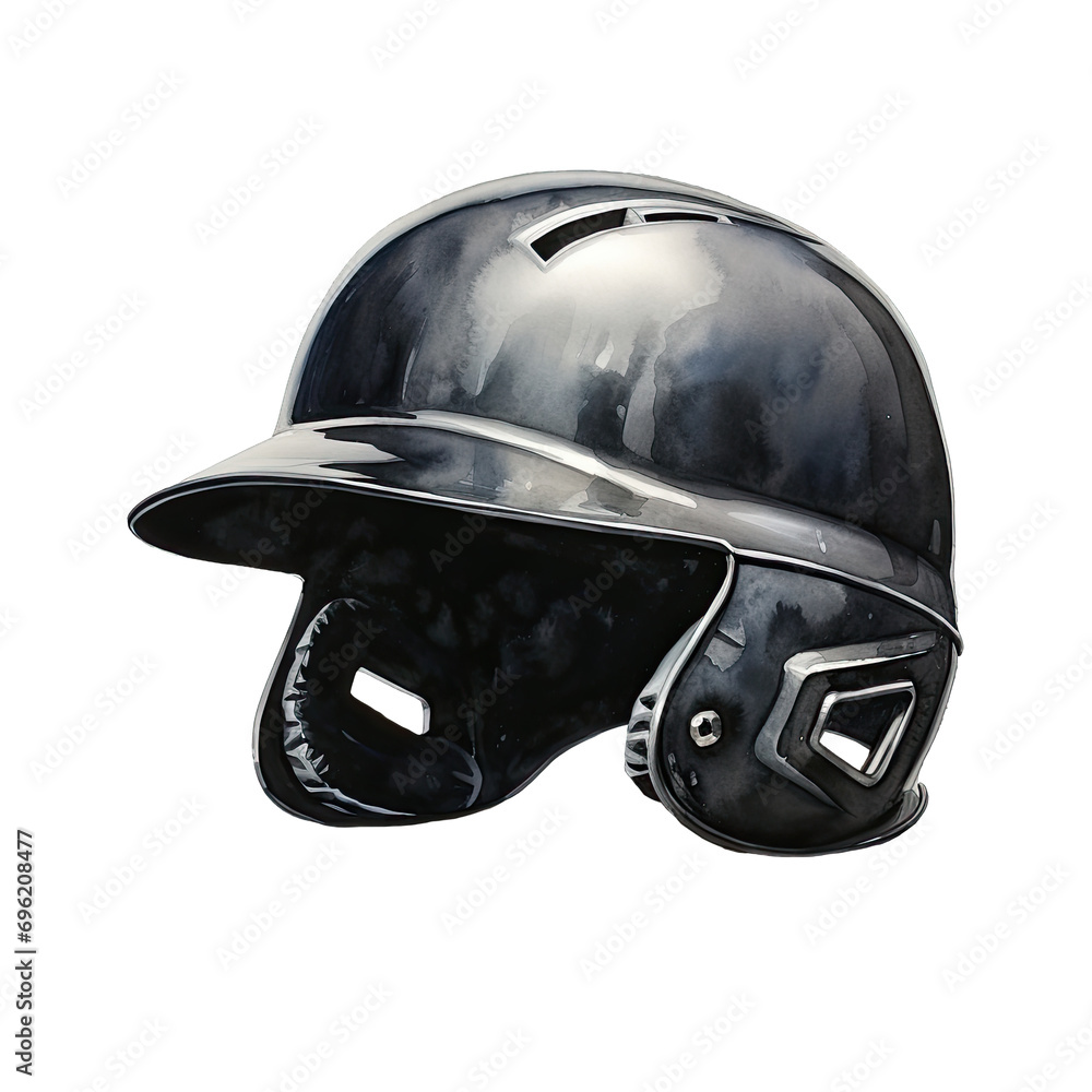 Black baseball batting helmet watercolor clipart on transparent ...
