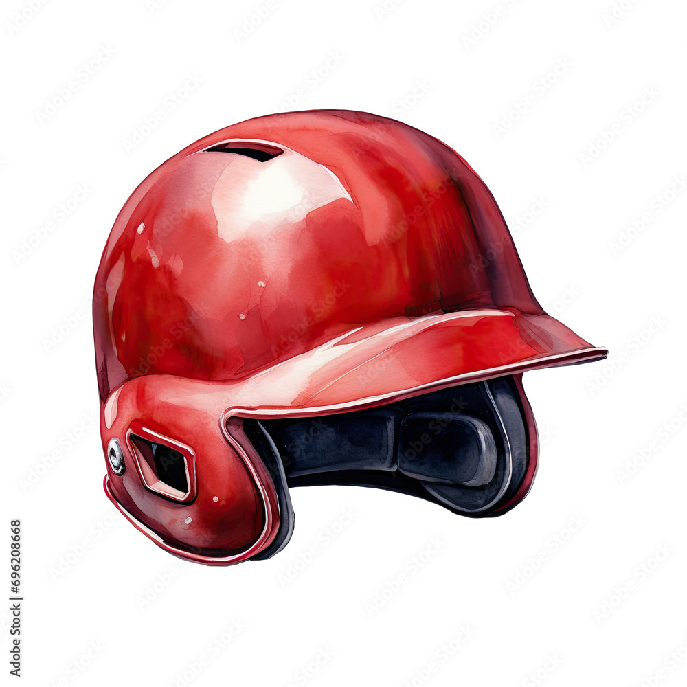 Red baseball batting helmet watercolor clipart on transparent ...