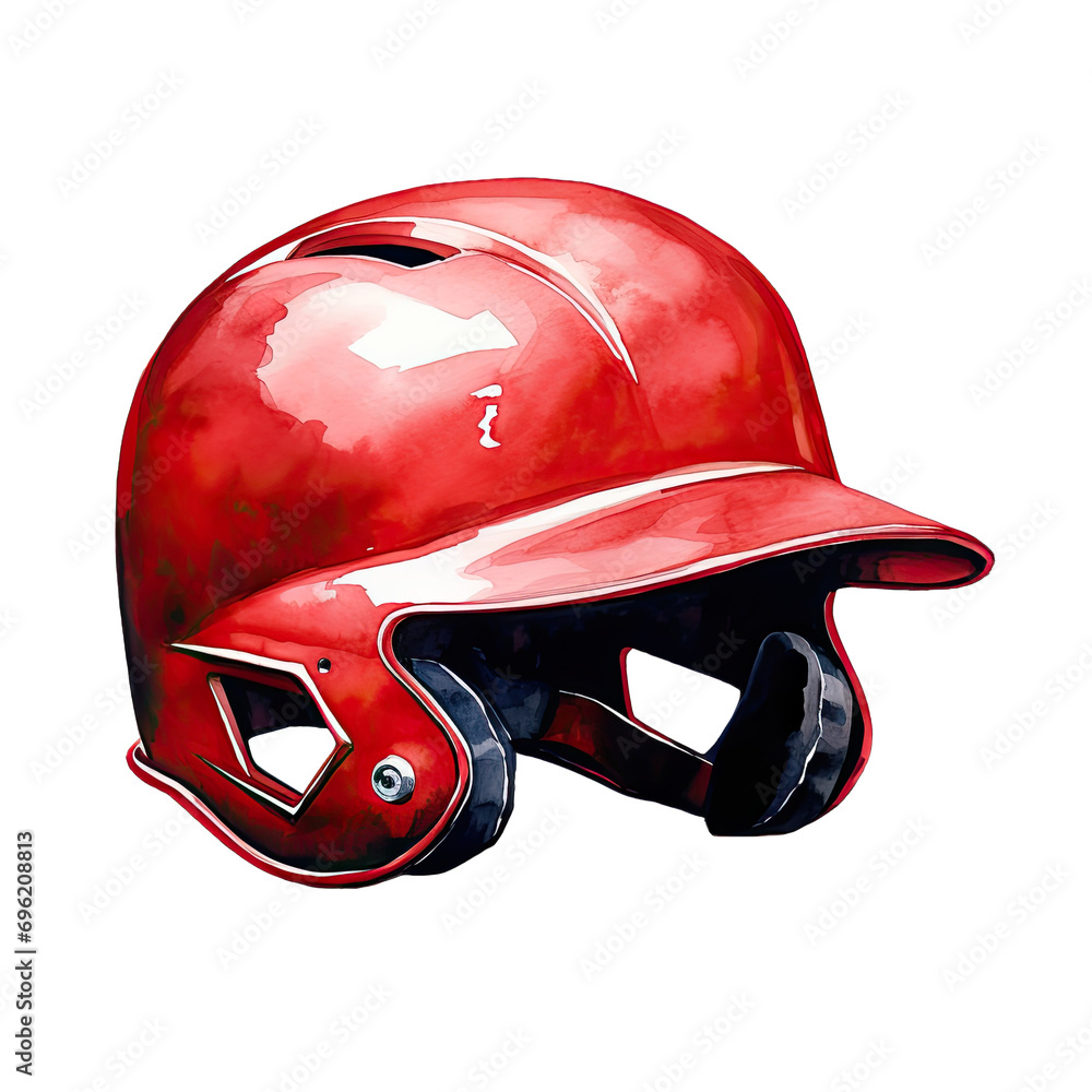 Red baseball batting helmet watercolor clipart on transparent ...