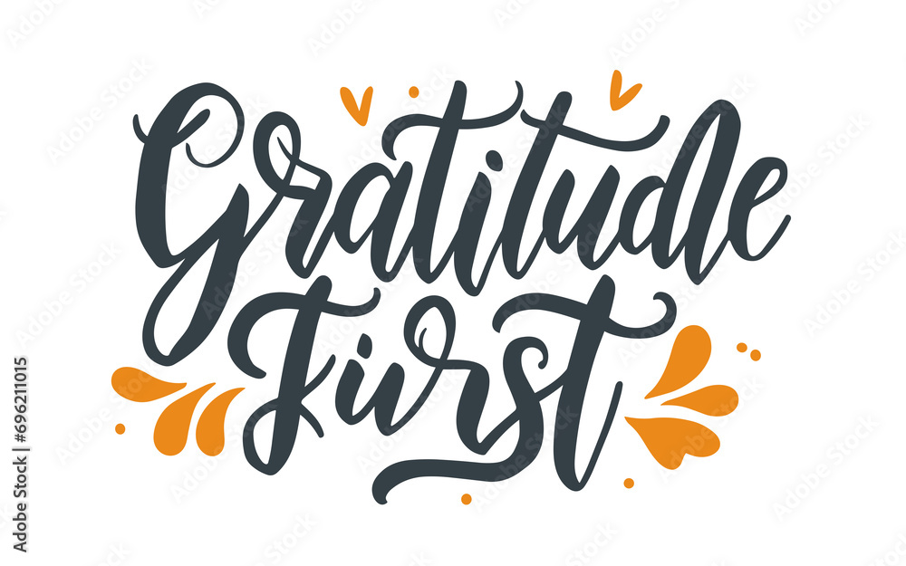 "Gratitude first" - greeting card with hand-lettering text in ...
