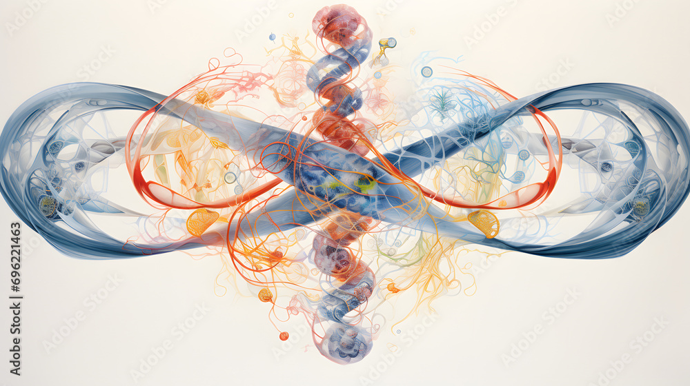 The strands of human DNA, intricately woven with an artistic touch ...