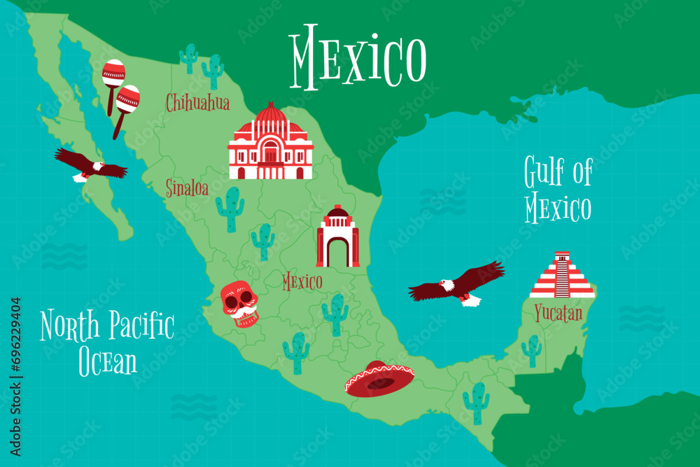 Mexico map with hand drawn style illustration Stock Vector | Adobe Stock