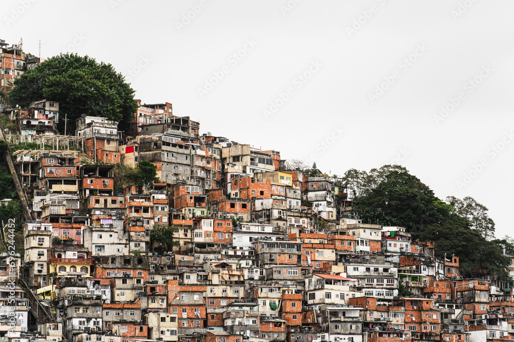 Overcrowded Favela on Hillside Next to Urban Wealth in South America ...