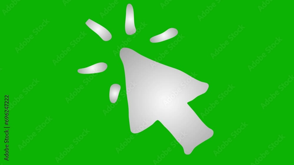 Animated silver symbol of mouse cursor with rays. Arrow moves and ...
