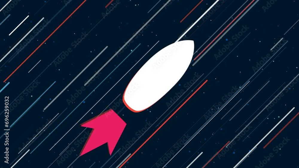 Surf board symbol flies through the universe on a jet propulsion. The ...