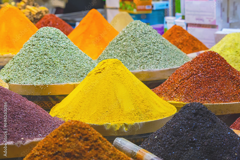 Spices Market with colourful mood. Multicolor spices sold at Egypt ...