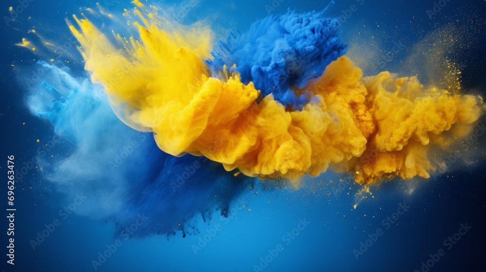 Powder explosion: a presentation background of blue and yellow paint ...