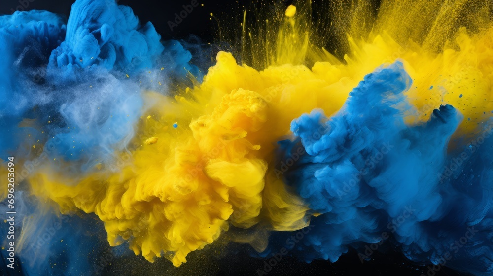 Powder explosion: a presentation background of blue and yellow paint ...