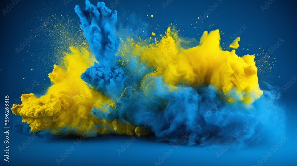 Powder explosion: a presentation background of blue and yellow paint ...