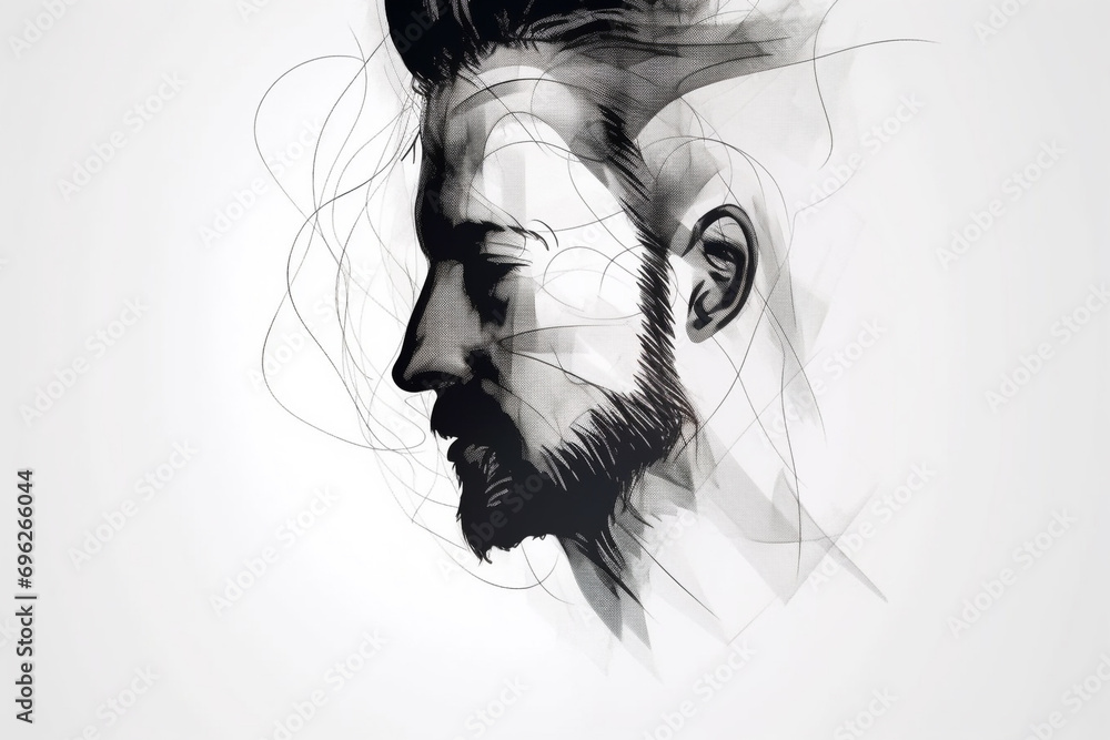 Simple and minimalist man face silhouette sketch illustration. Side ...