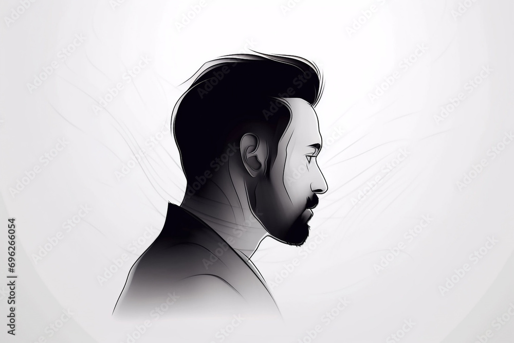 Simple and minimalist man face silhouette sketch illustration. Side ...