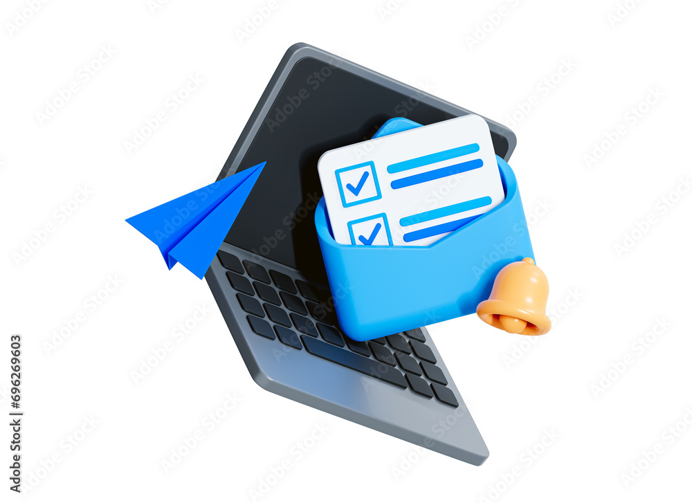 3D Letter with completed task or checklist in envelope on screen ...