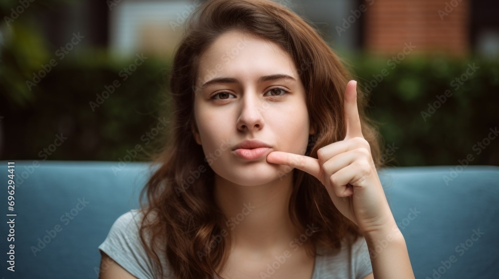 Woman Engaging in Emotional Freedom Technique Therapy. Focused woman ...