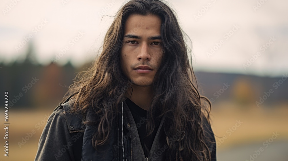 Indigenous native north american man with long hair Stock Photo | Adobe ...