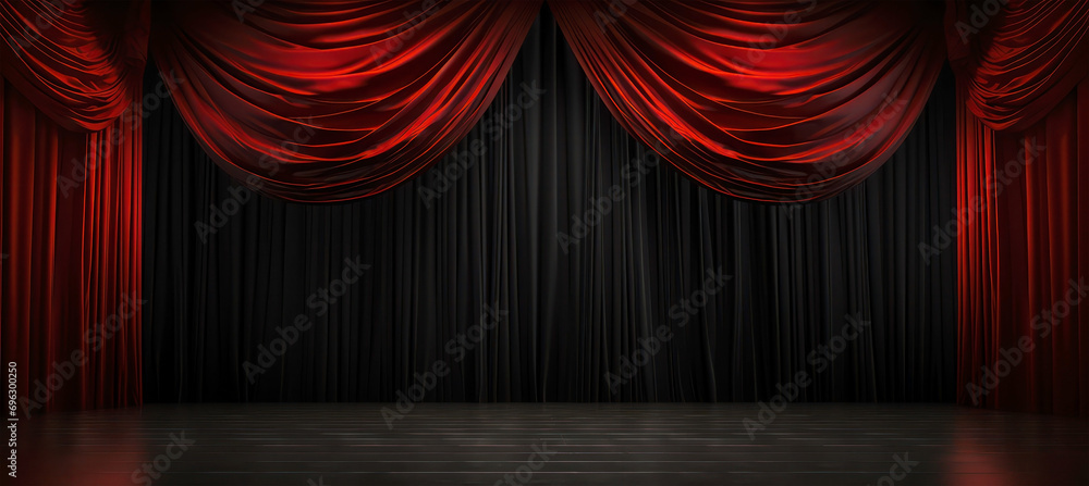 Dramatic Red Theater Curtains on Black Stage. The elegance of the ...